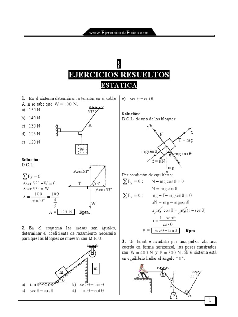 Estática Ejercicios Resueltos | PDF | Fricción | Física