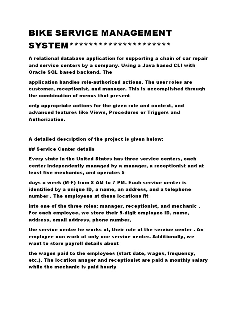 Bike Service Management System | PDF | Car | Vehicle Registration Plate
