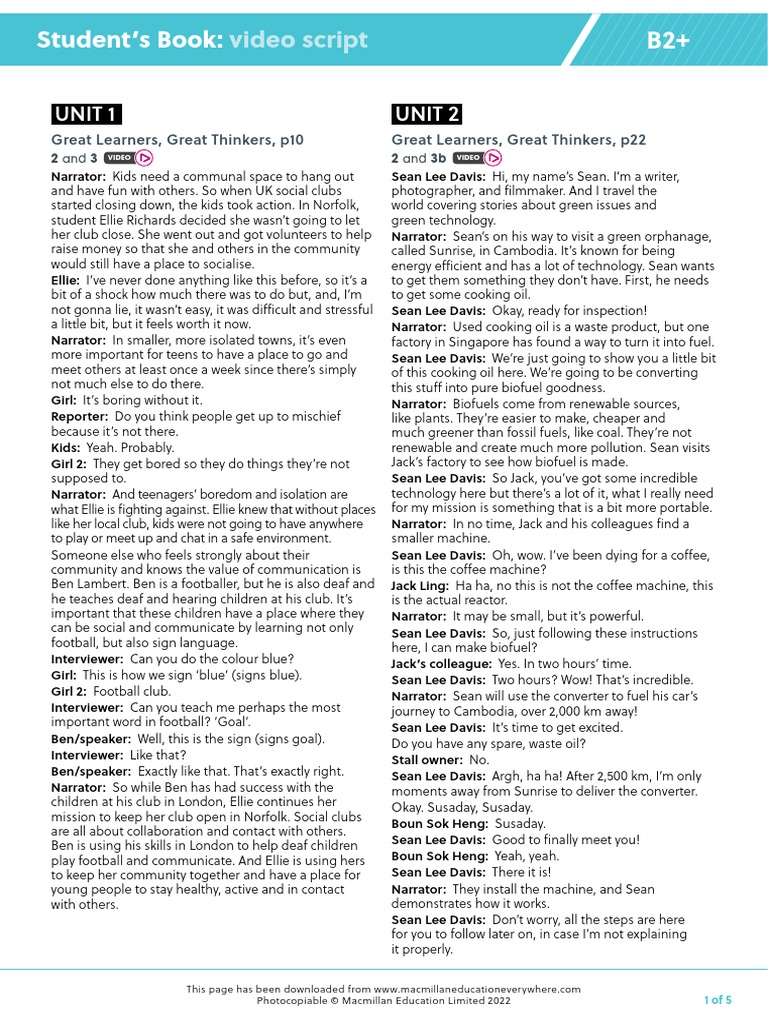 B2PLUS Great Learners Great Thinkers Videoscripts | PDF