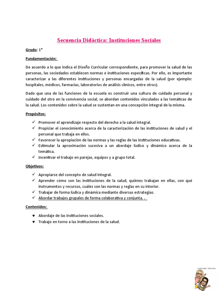 Secuencia Didáctica. Instituciones Sociales. Primer Grado (1806) | PDF | Institución | Aprendizaje
