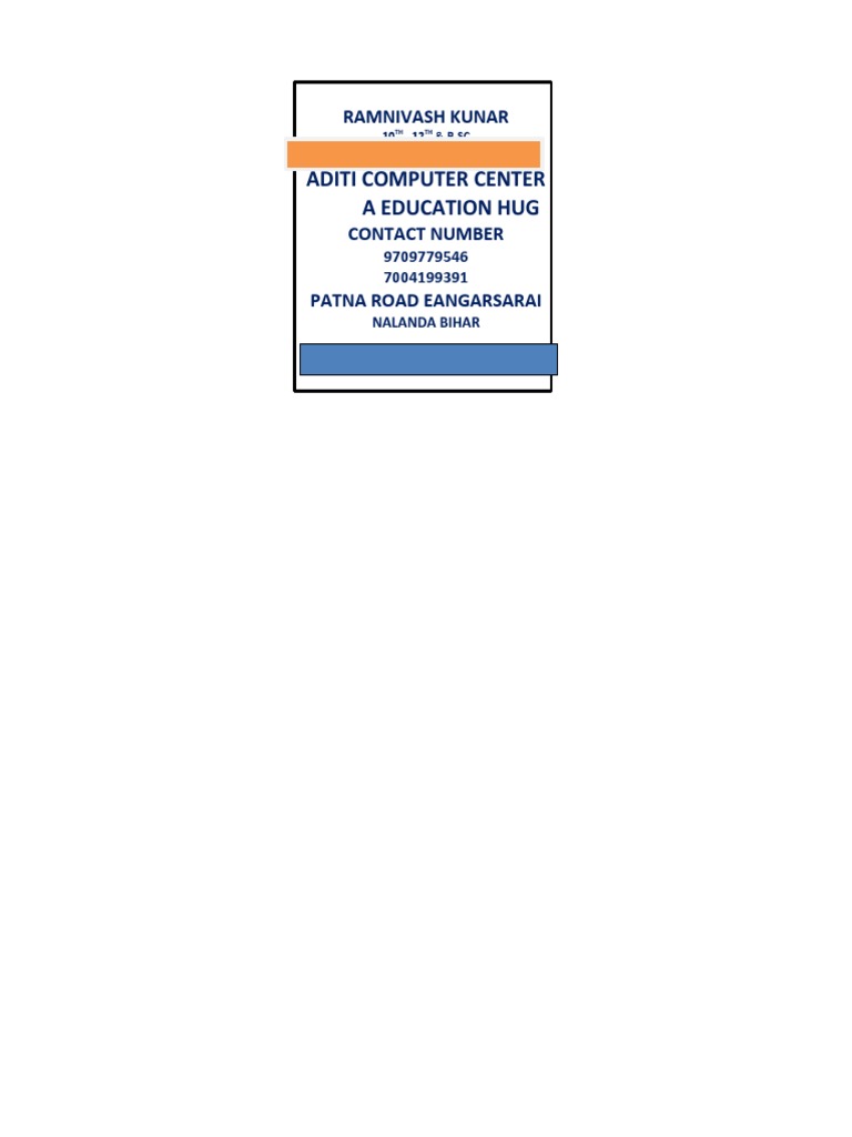 Aditi Computer Center A Education Hug: Ramnivash Kunar | PDF