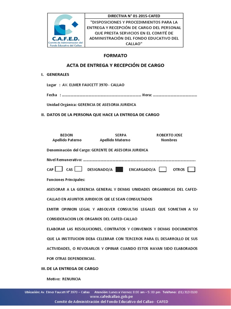 Formato Entrega de Cargo (1) (Recuperado) | PDF | Gobierno