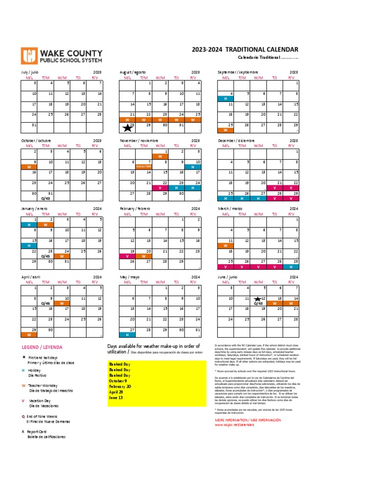 2023-2024 Wcpss Calendar | PDF