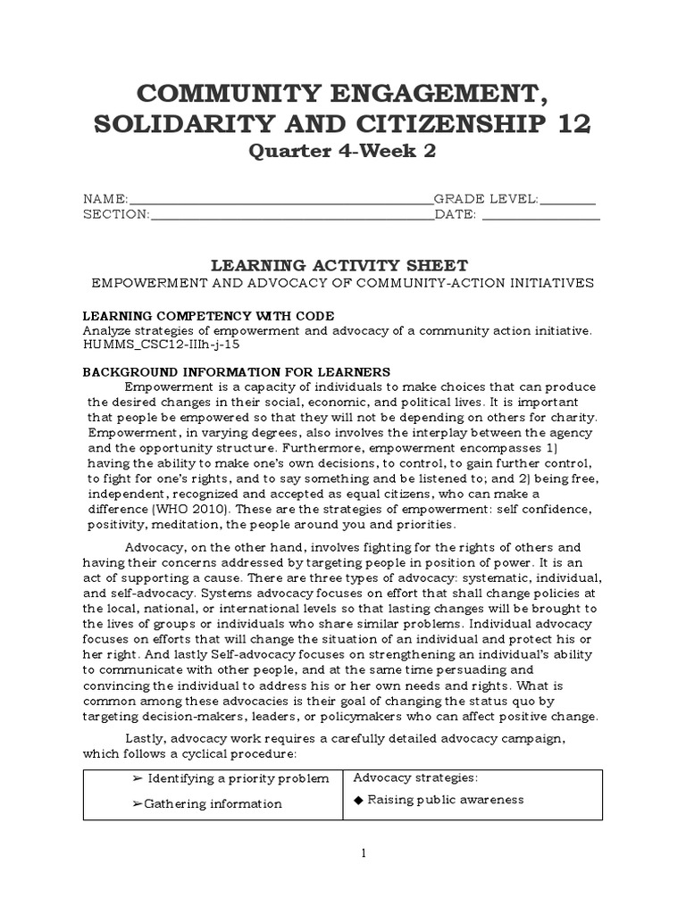 DepEd Learning Activity Sheets LAS CESC Quarter 4 Week 2 | PDF ...