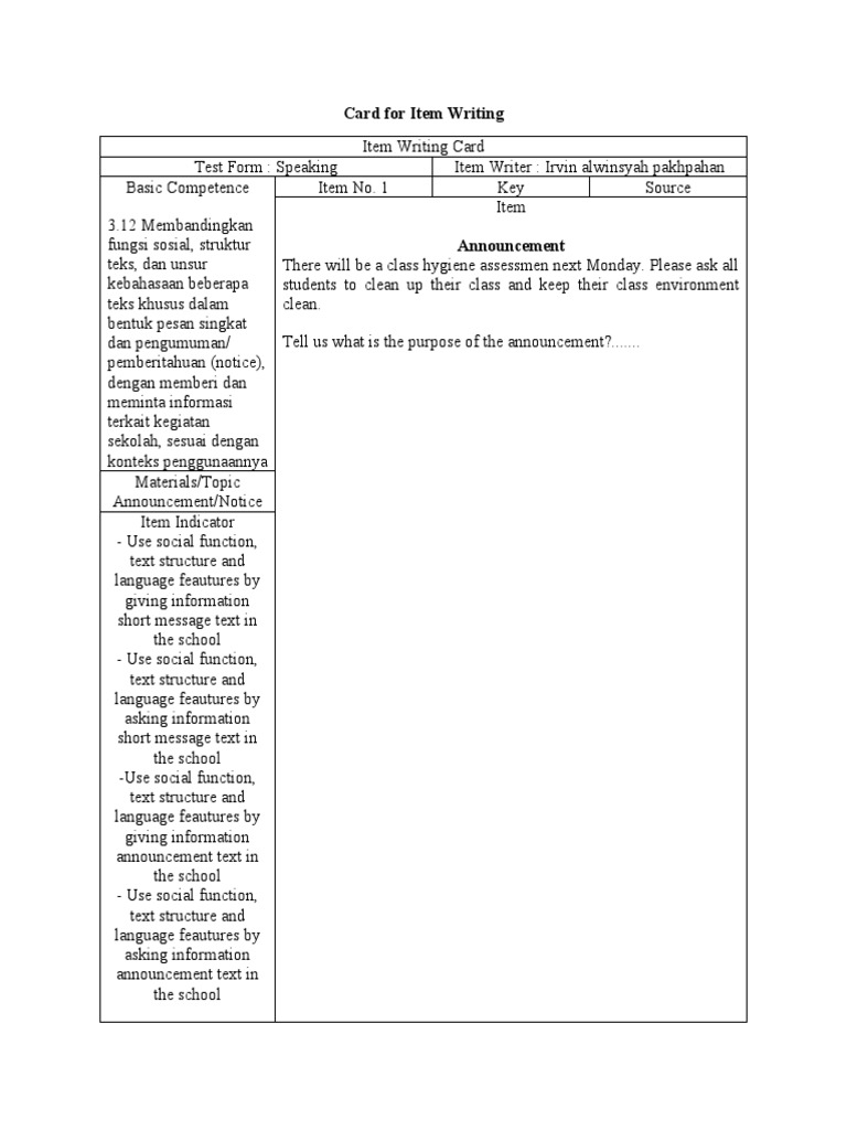 Item Writing Guide for Announcements | PDF | Career & Growth | Language ...