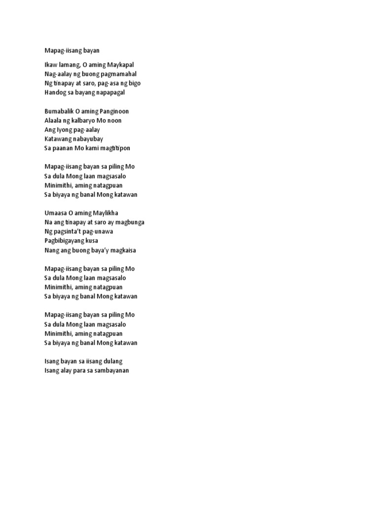 Mapag-Iisang Bayan (Song Lyrics) | PDF