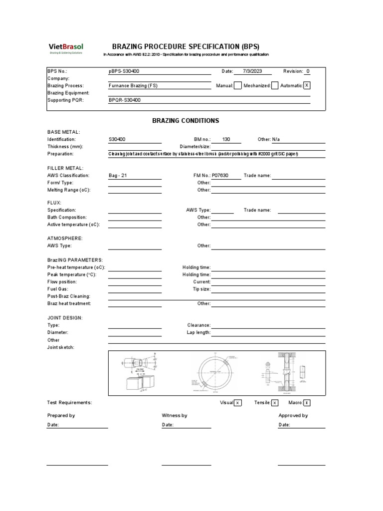 Brazing Procedure Specification (BPS) | PDF