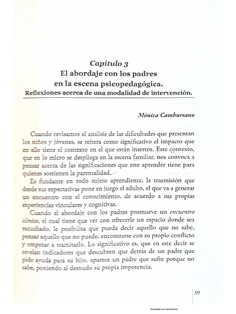 El Abordage Con Los Padres en La Escena Psicopedagógica. Cambursano | PDF
