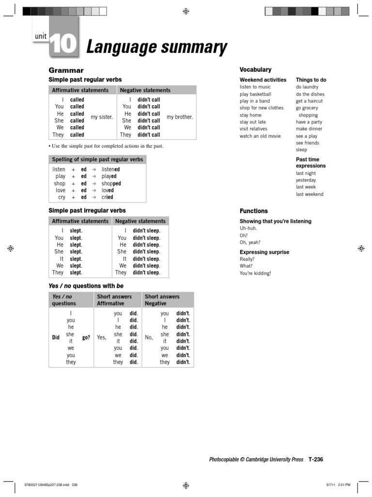 Unit 10: Simple Past Overview | PDF | Cognitive Science | Syntax