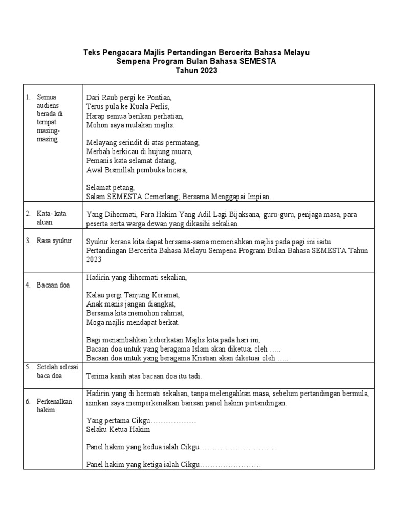 Teks Emcee Pertandingan Bercerita | PDF