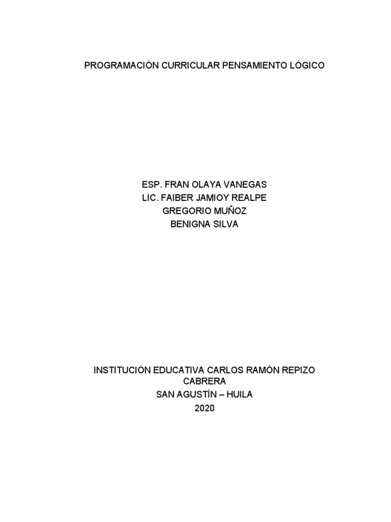 Programación Curricular PENSAMIENTO LÓGICO 2020 | PDF