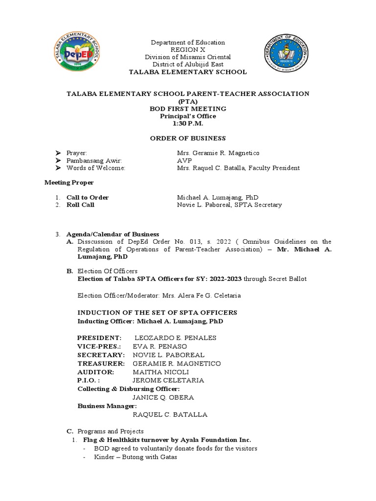 BOD 1st meeting minutes sy 2022-2023 | PDF | The United States ...