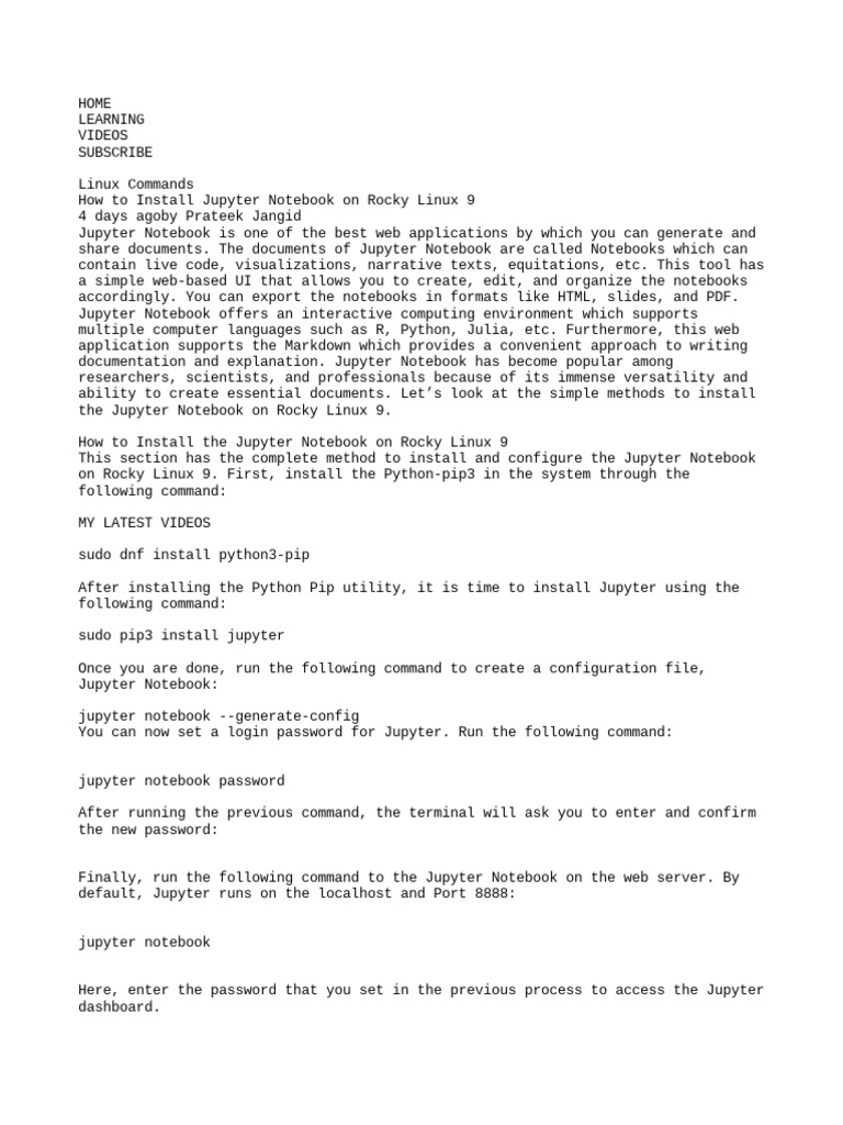 How To Install Jupyter Notebook On Rocky Linux 9 | PDF | Computers