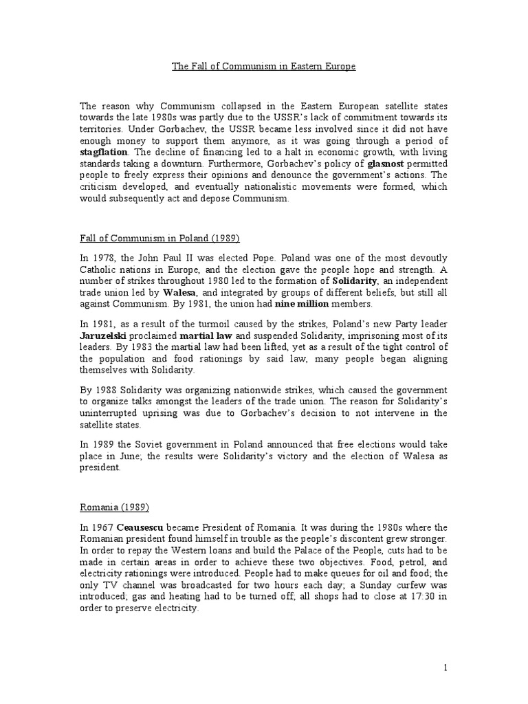 The Fall of Communism in Eastern Europe | PDF | Revolutions Of 1989 ...