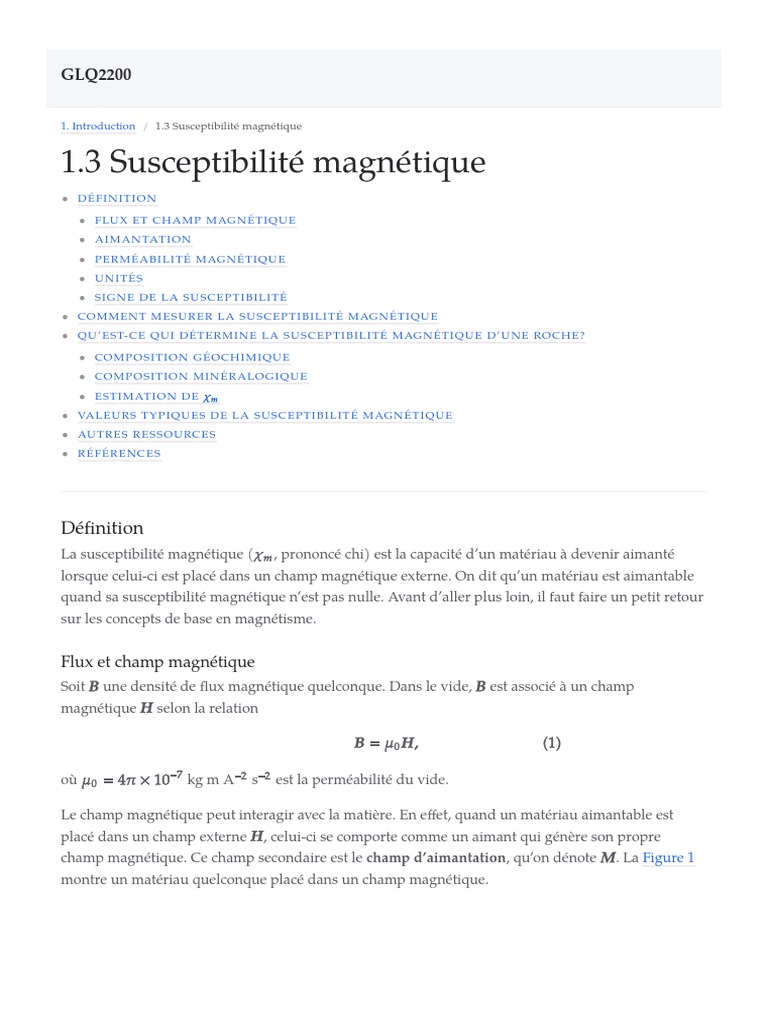 1.3 Susceptibilité Magnétique - GLQ2200 | PDF | Champ magnétique | Magnétisme