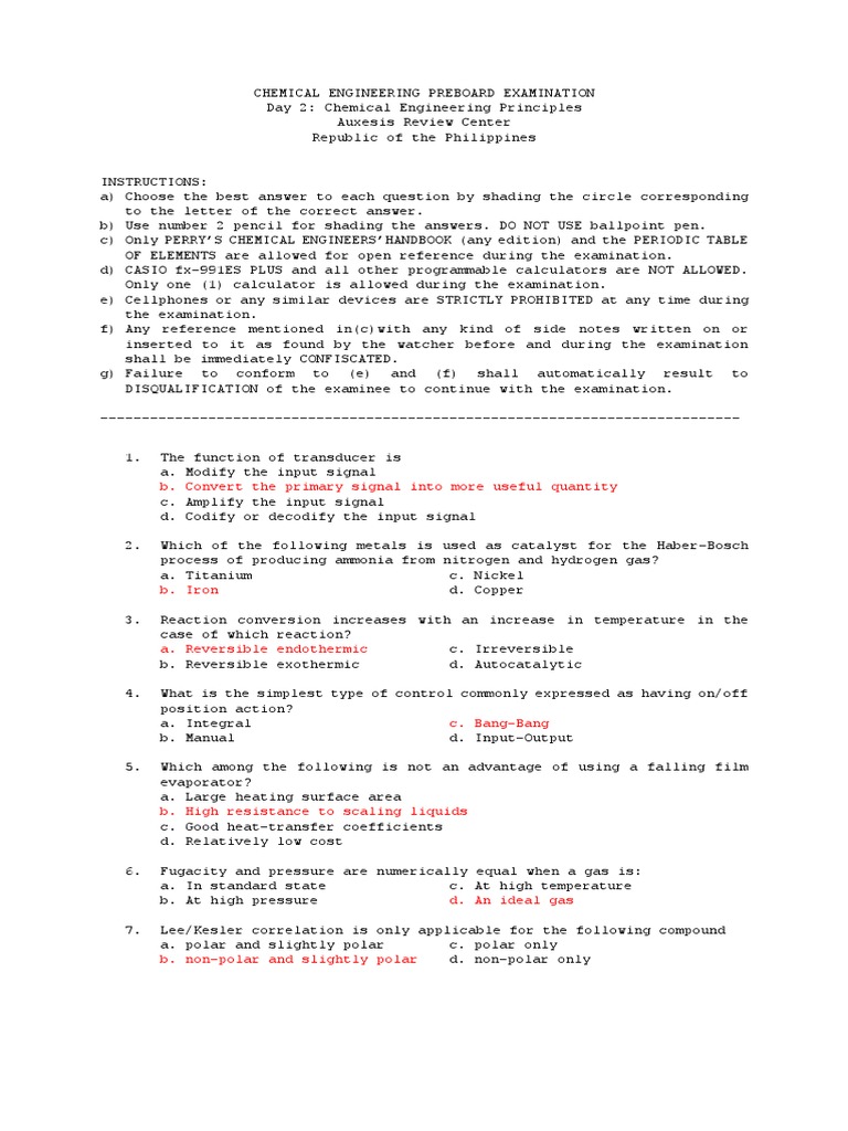 628c4fc51435e Chemical Engineering Pre Board Exam Day 2 Answer Key ...