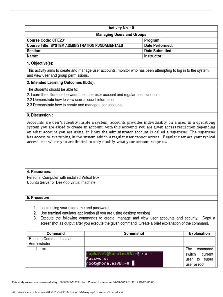 Activity 10 Managing Users and Groups | PDF