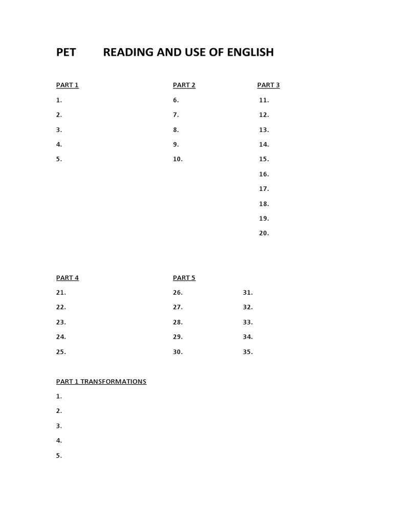 Pet Reading and Use of English | PDF