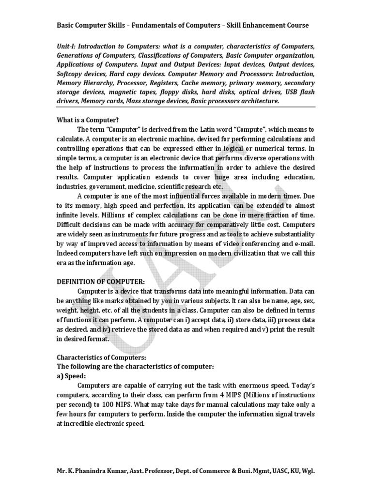 Computer Skills Part1 | PDF | Computer Data Storage | Random Access Memory