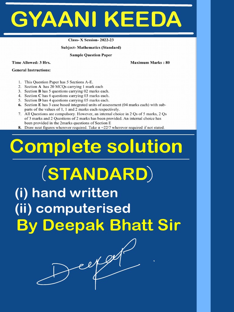 Standard Sample Paper Hand Written Solutions | PDF