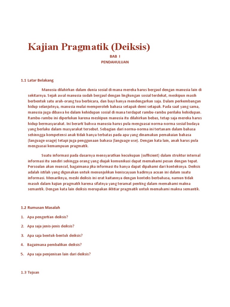 Memahami Deiksis dalam Pragmatik | PDF
