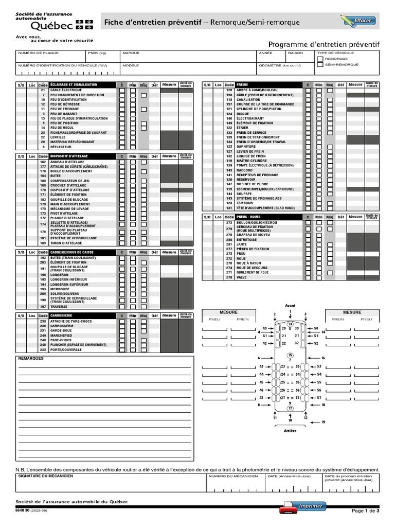 Formulaire Entretien Remorque | PDF