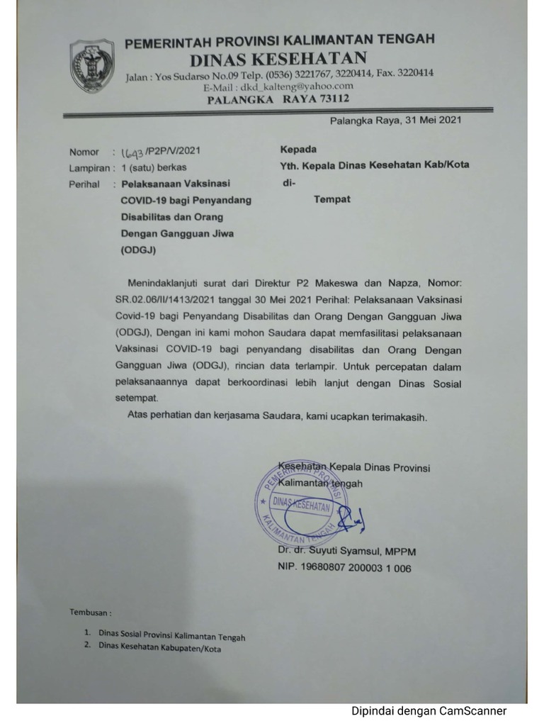 Surat Vaksinasi Covid 19 Disabilitas Dan Odgj - 1 | PDF