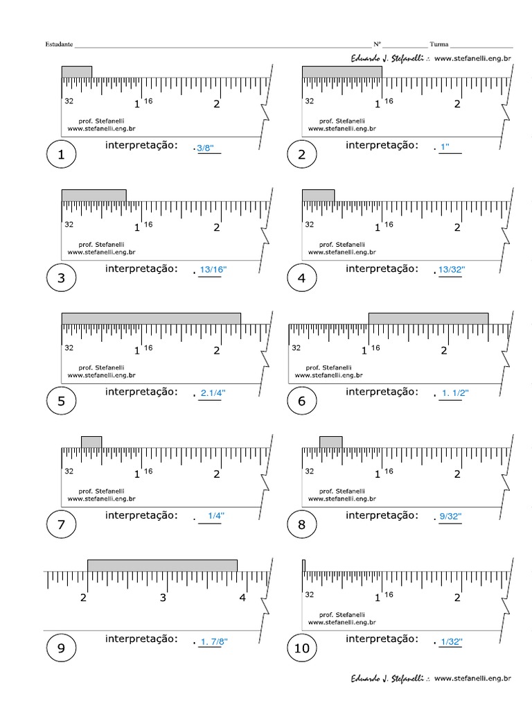 Escala Regua Graduada Polegada Fracionaria Exercicio | PDF