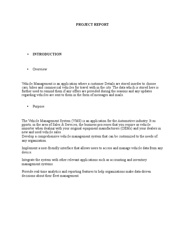 Vehicle Management System Using Salesforce Project Report | PDF ...
