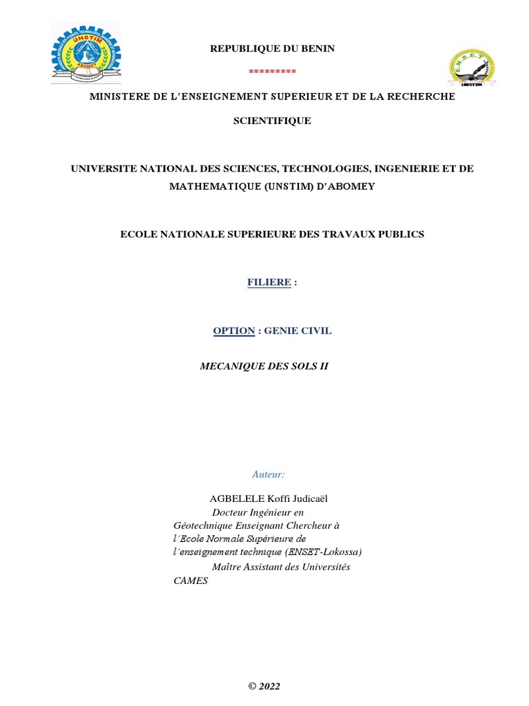 ENSET Mécanique Des Sols II Ok | PDF | Méthodes et références pédagogiques | Sciences et ...