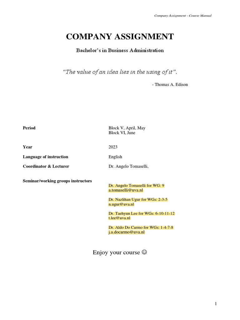 Manual Company Assignment - 2023 | PDF