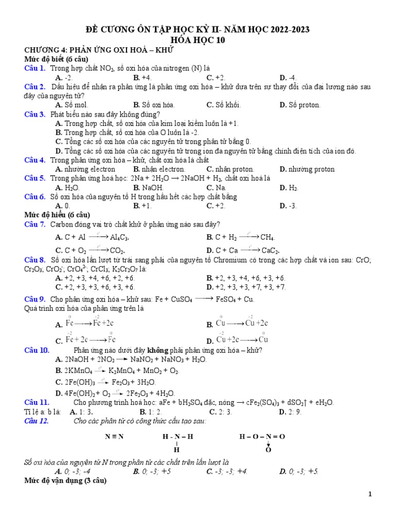 ĐỀ CƯƠNG HÓA 10-HK2-2223-HS | PDF