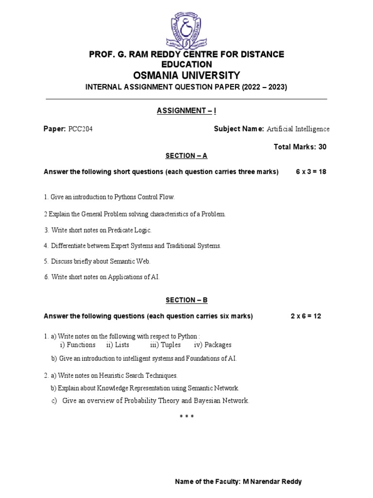 PGRRCDE AI Assignment Papers 2022-23 | PDF | Artificial Intelligence ...