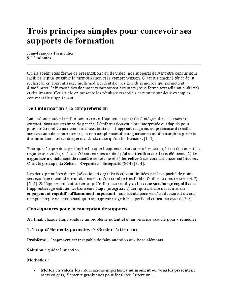 Trois Principes Simples Pour Concevoir Ses Supports De Formation Pdf