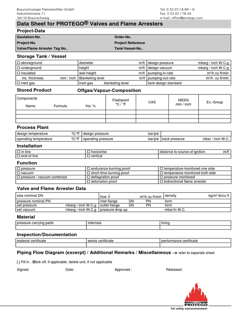 Data Sheet PROTEGO Valves Flame Arresters GB | PDF