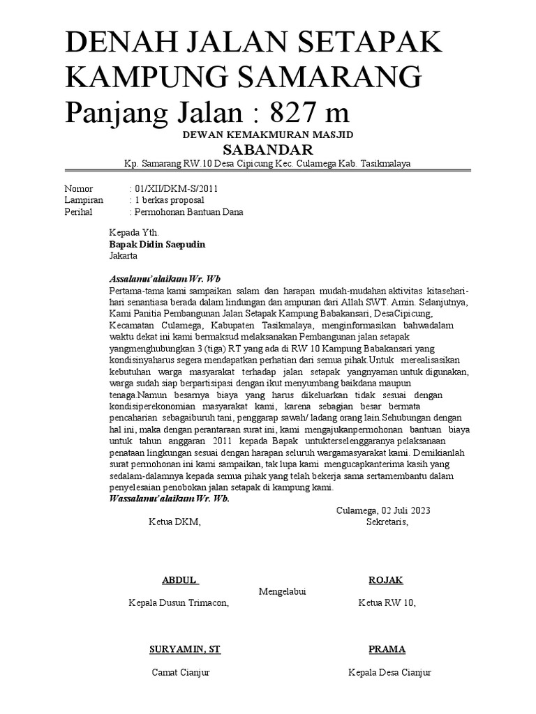 Proposal Pengajuan Pak Didin Sugan Hasil | PDF Proposal Pengajuan Pak Didin Sugan Hasil | PDF
