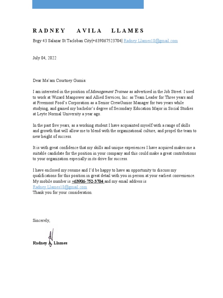 Application Letter | PDF | Career & Growth | Business