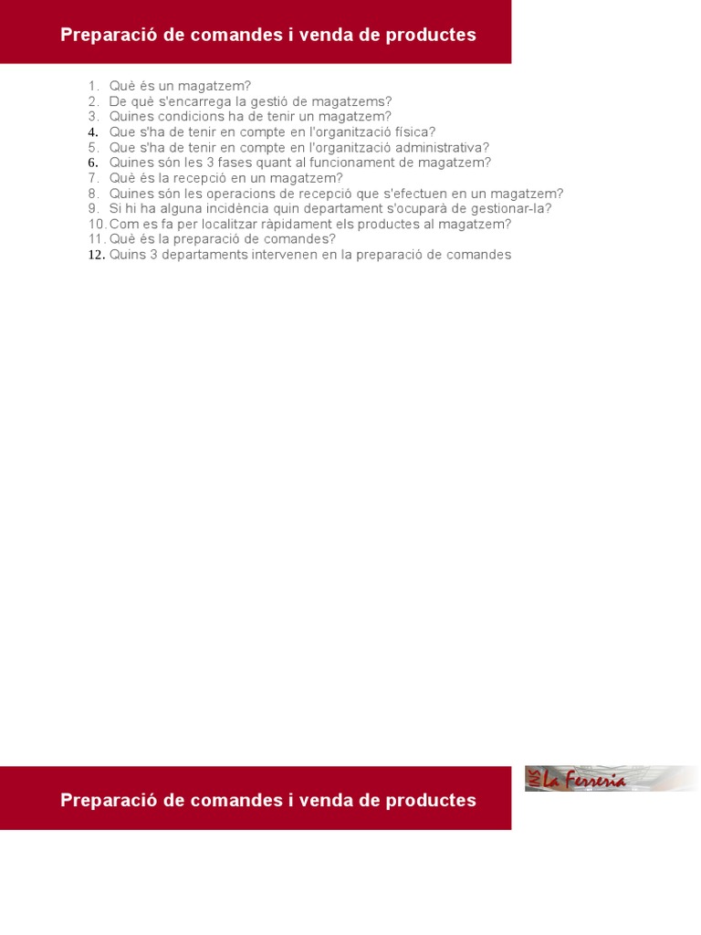 Exercicis Comanda Magatzem | PDF
