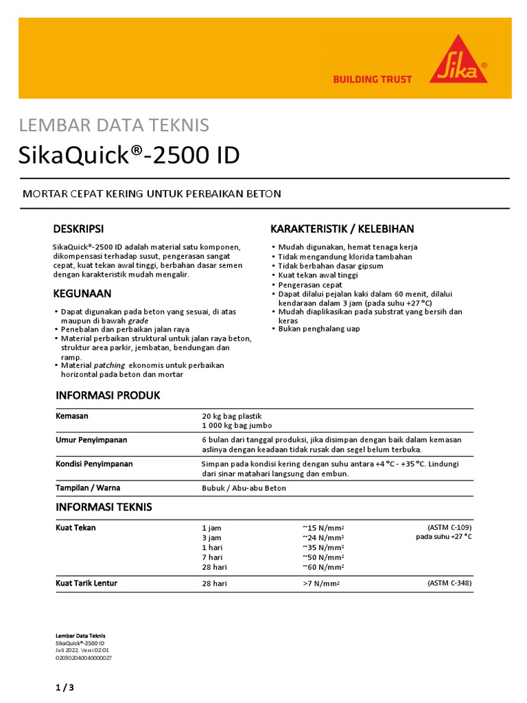 Sikaquick 2500 Id | PDF | Teknologi & Rekayasa