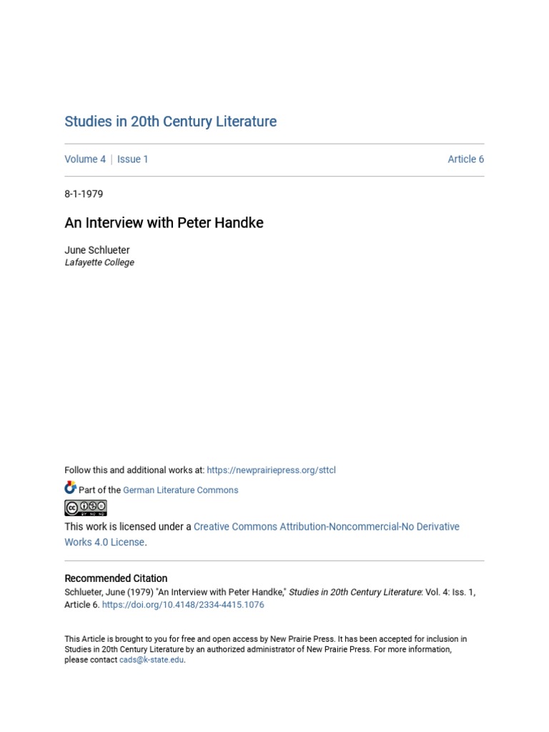 Interview with Peter Handke on Fiction | PDF | Narrative | Theory