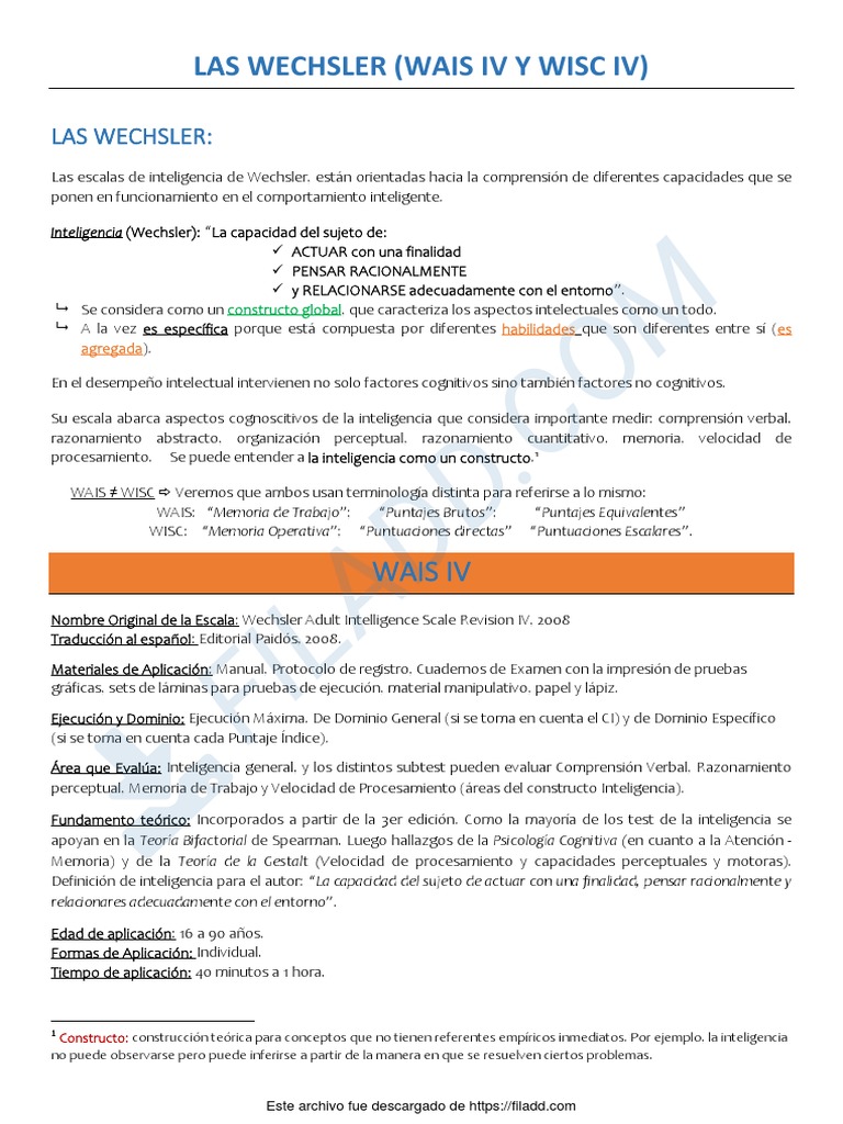 Material Test de Inteligencia Weschler | PDF | Escala de inteligencia ...