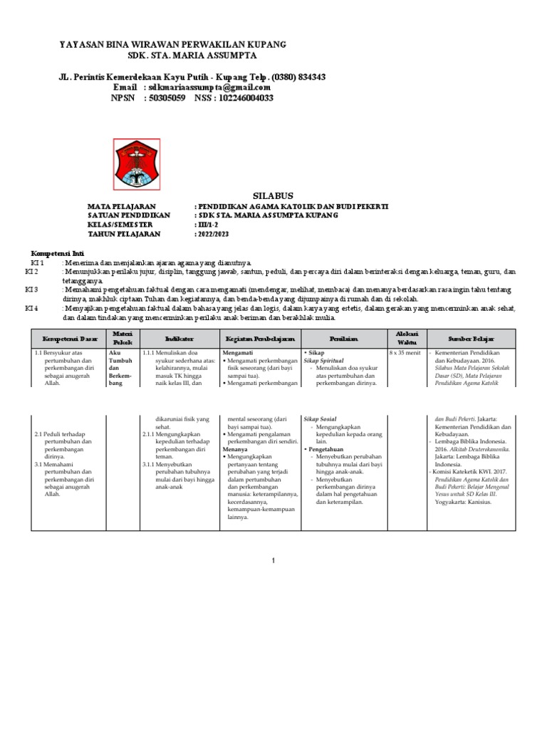 Silabus Pendidikan Agama Katolik SD | PDF