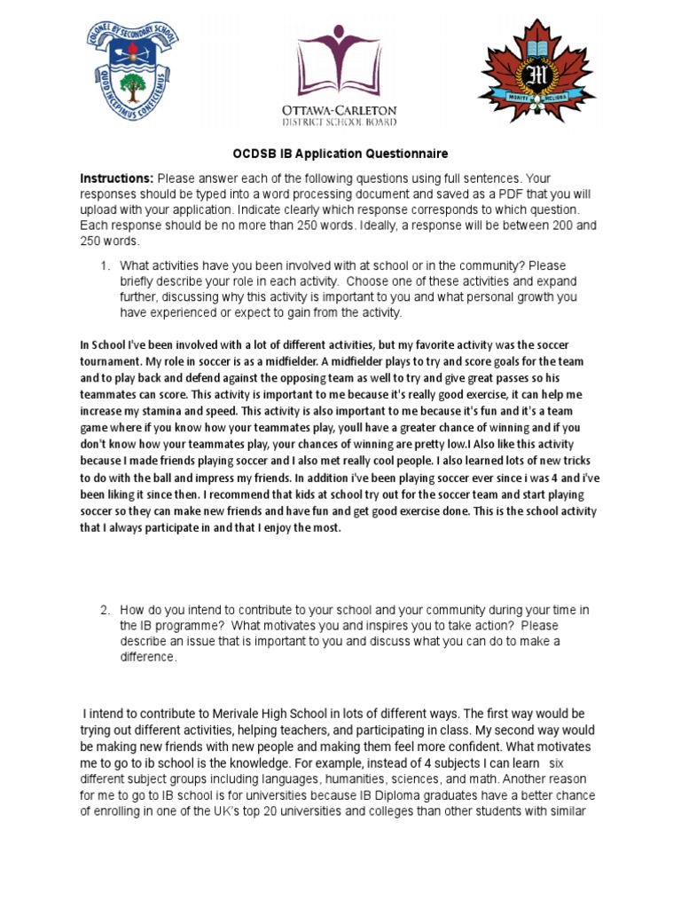 OCDSB IB Application Questionnaire 22 - 23 | PDF | Critical Thinking ...