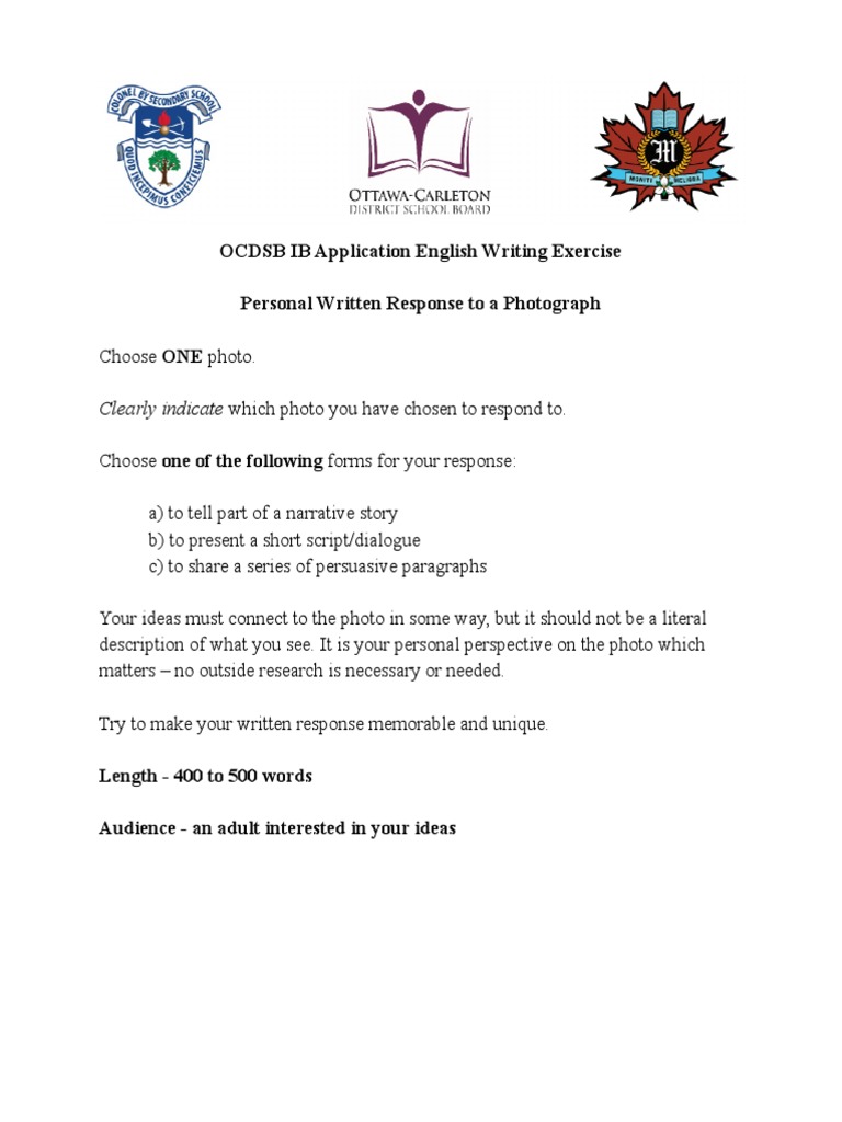 OCDSB IB Application English Writing Exercise 2022-2023 | PDF
