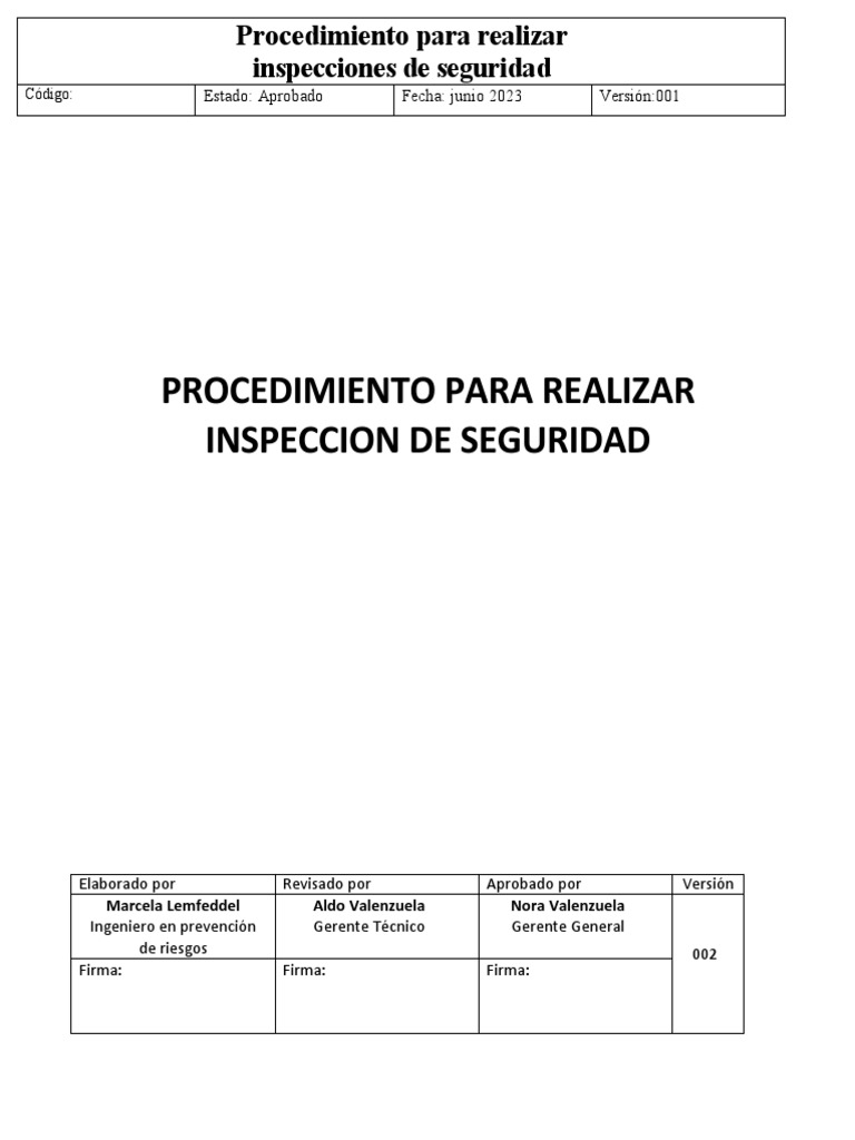 Procedimiento de Inspeccion de Seguridad | PDF