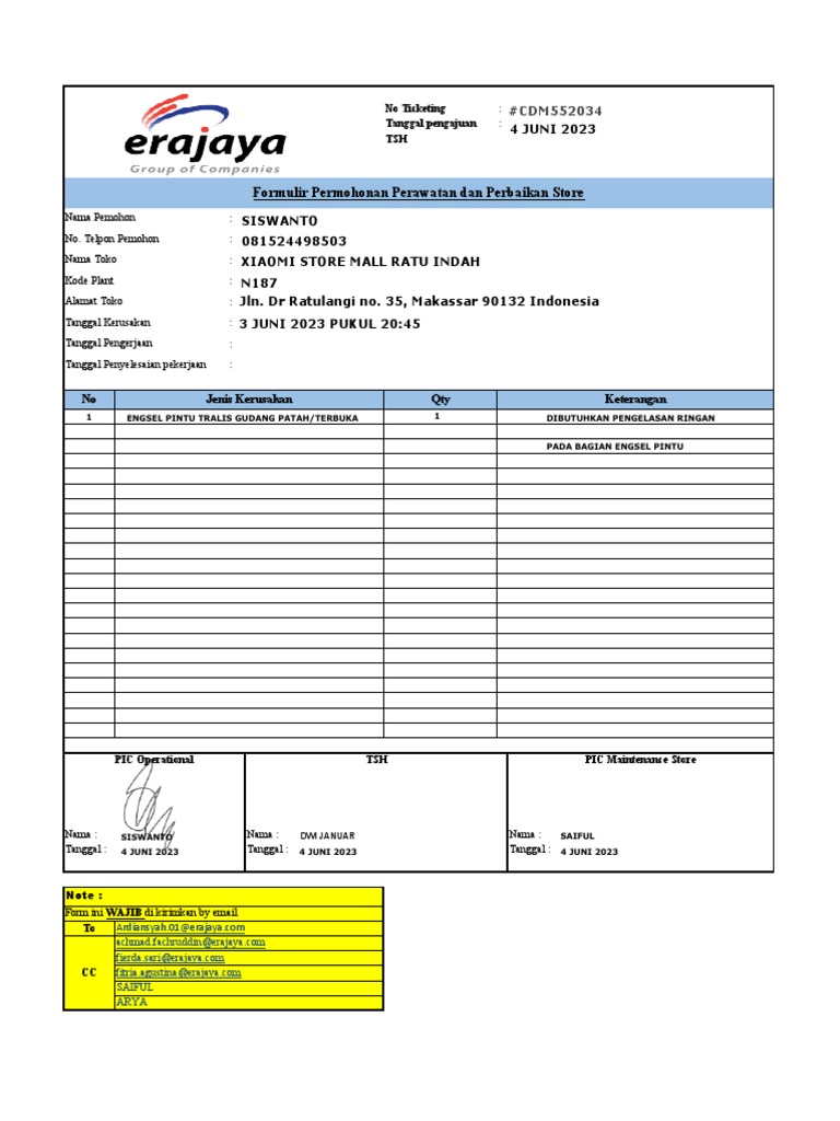 1 FORM Permohonan Perbaikan Store-2 | PDF