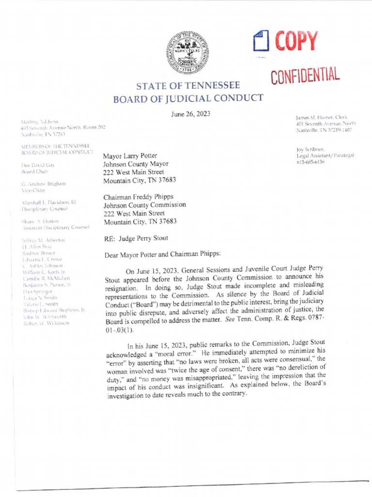 Tennessee Board of Judicial Conduct Letter | PDF