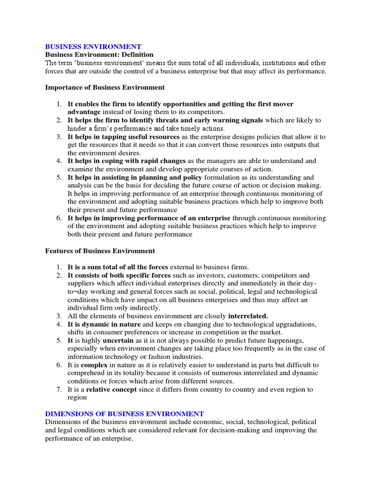 Business Environment Notes | PDF