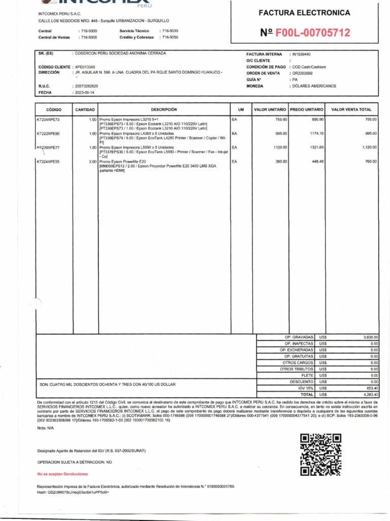 Factura Electrónica Intcomex Perú S.A.C. | PDF