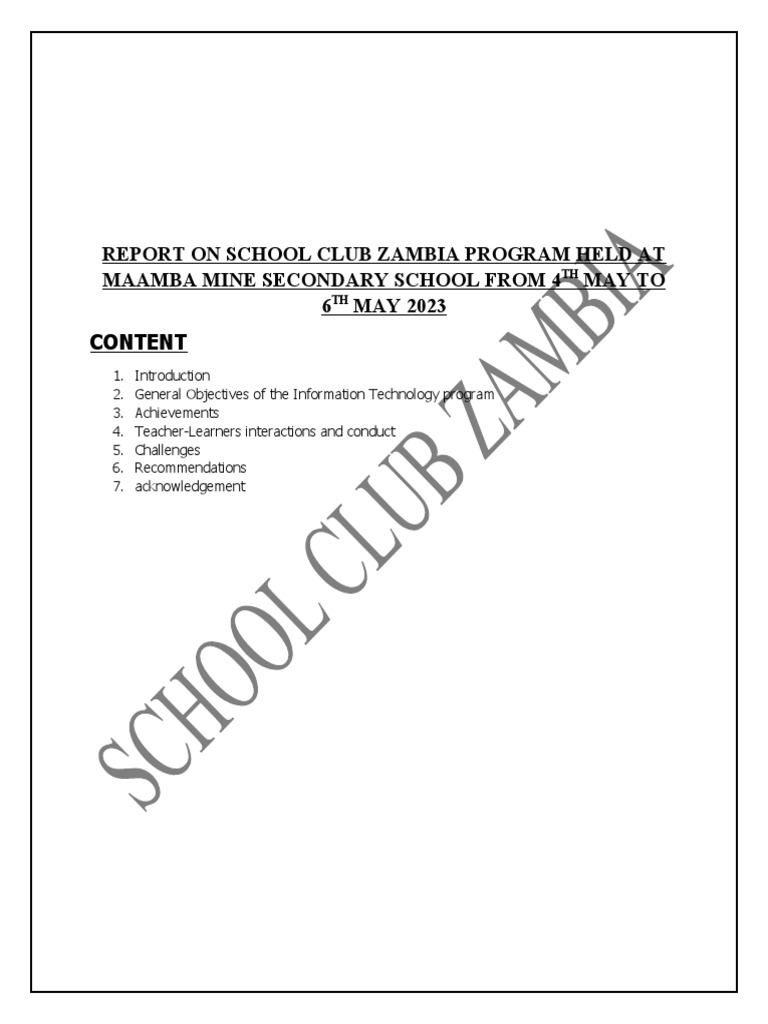 Information Technology School Club Zambia Report2023 | PDF | Learning ...